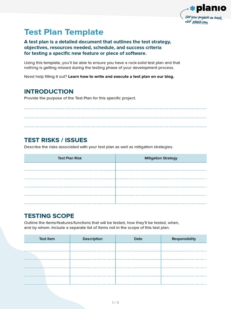 Test Plan Template Planio | PDF | Software Engineering | Information ...