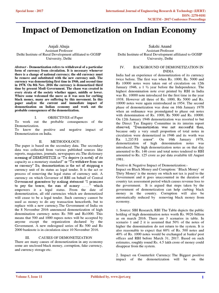 Impact of Demonetization On Indian Economy: Anjali Ahuja Sakshi Anand ...