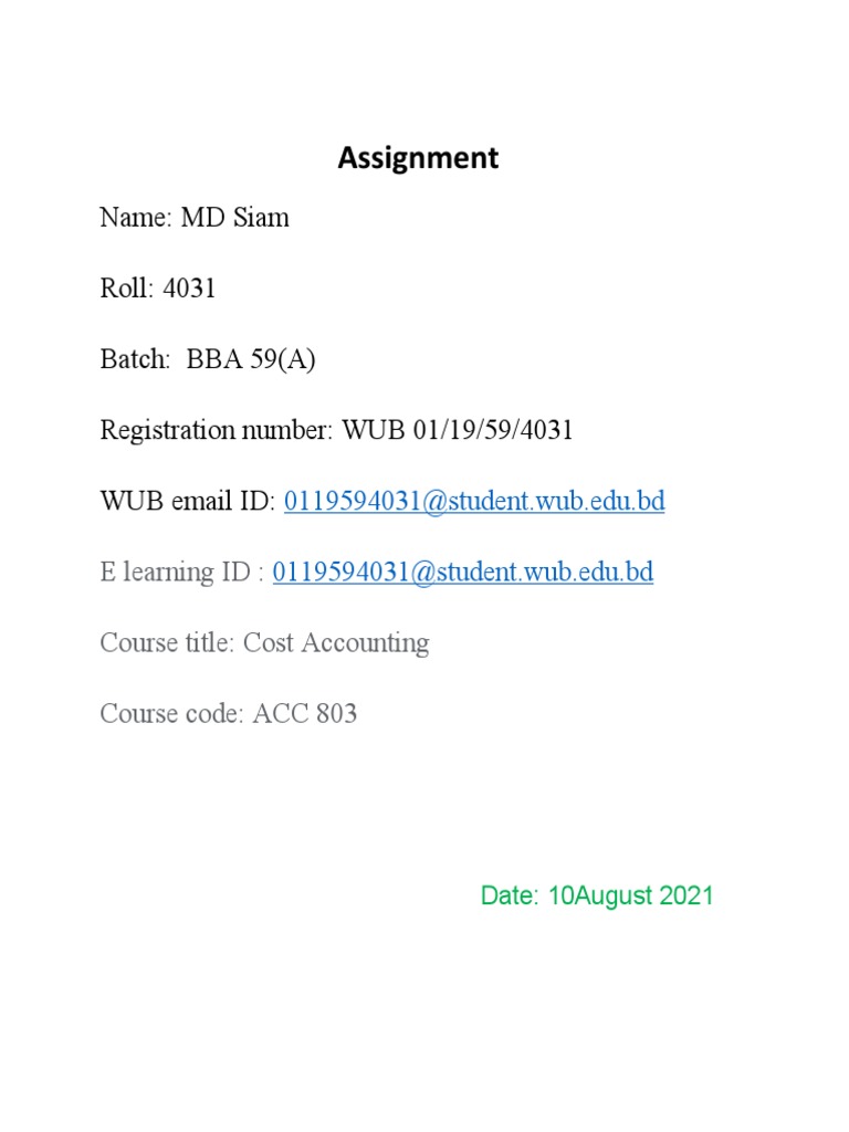 Assignment Cost Accounting | PDF