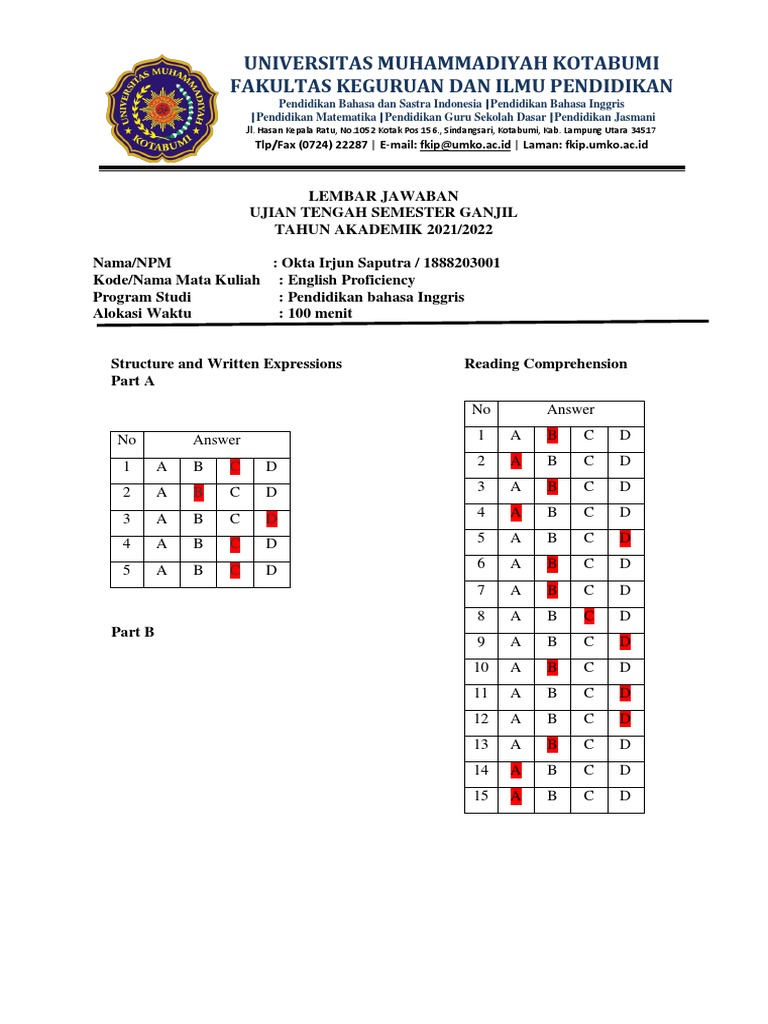 Okta Irjun - UTS English Proficiency | PDF