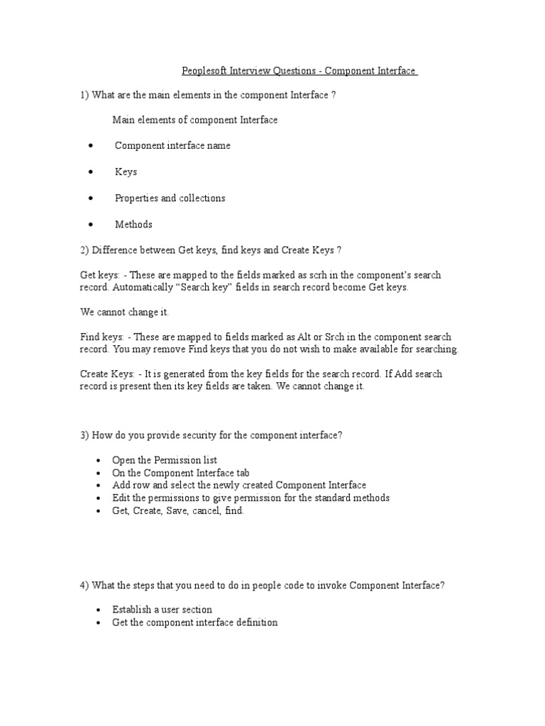 Peoplesoft Interview Questions - Component Interface | PDF | Interface ...