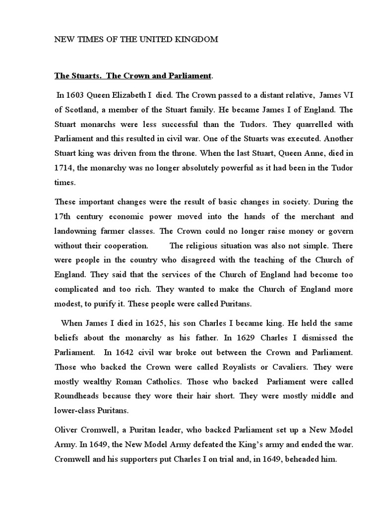 The Stuarts. The Crown and Parliament | PDF | Monarchy Of The United ...
