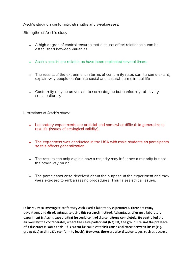 Aschs Study Strengths and Weaknesses | PDF | Experiment | Conformity
