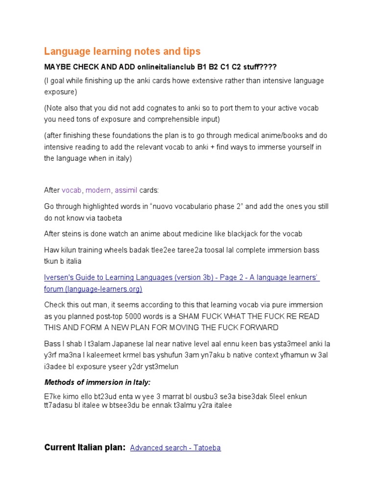 Language Learning Notes and Tips | PDF | Vocabulary | Word