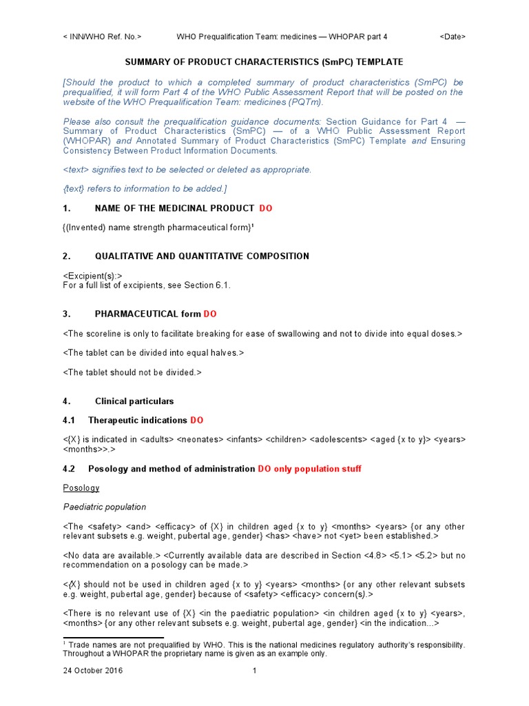 Summary of Product Characteristics (SMPC) Template: Paediatric ...