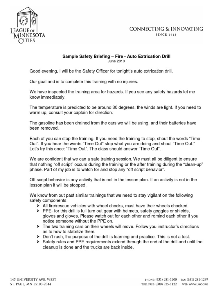 Fire Sample Training Briefing | PDF | Emergency Medical Services | Safety