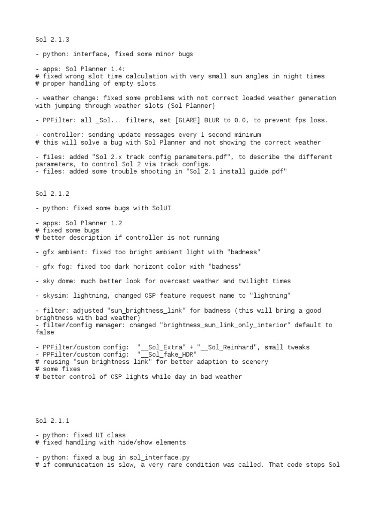 Sol 2.1.x Complete Changelog | PDF | Sun | Parameter (Computer Programming)