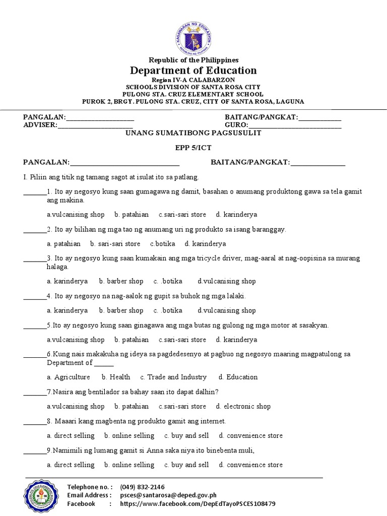 Summative Test In Epp Ict 1 4 Pdf