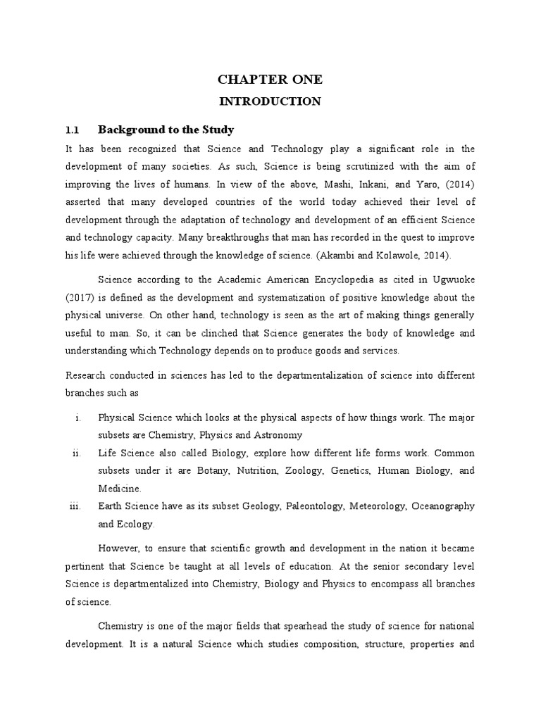 Chapter One: Background To The Study | PDF | Organic Compounds | Science