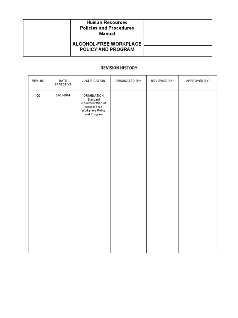 Human Resources Policies and Procedures Manual Alcohol-Free Workplace ...