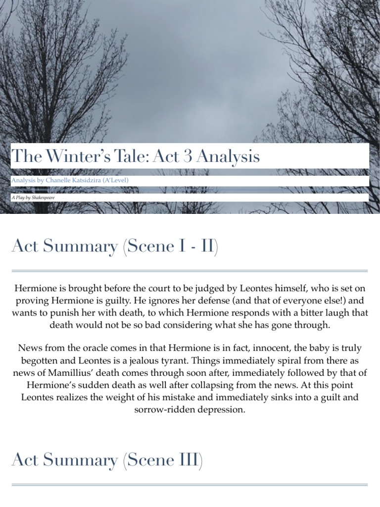 An Analysis of Shakespeare's The Winter's Tale' Act 3 - Chanelle ...