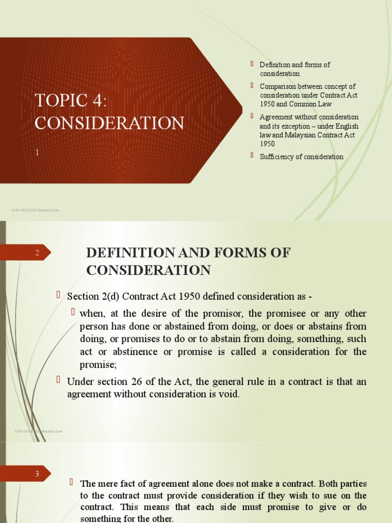 Topic 4: Consideration: A181 GLUL2023 Business Law | PDF ...
