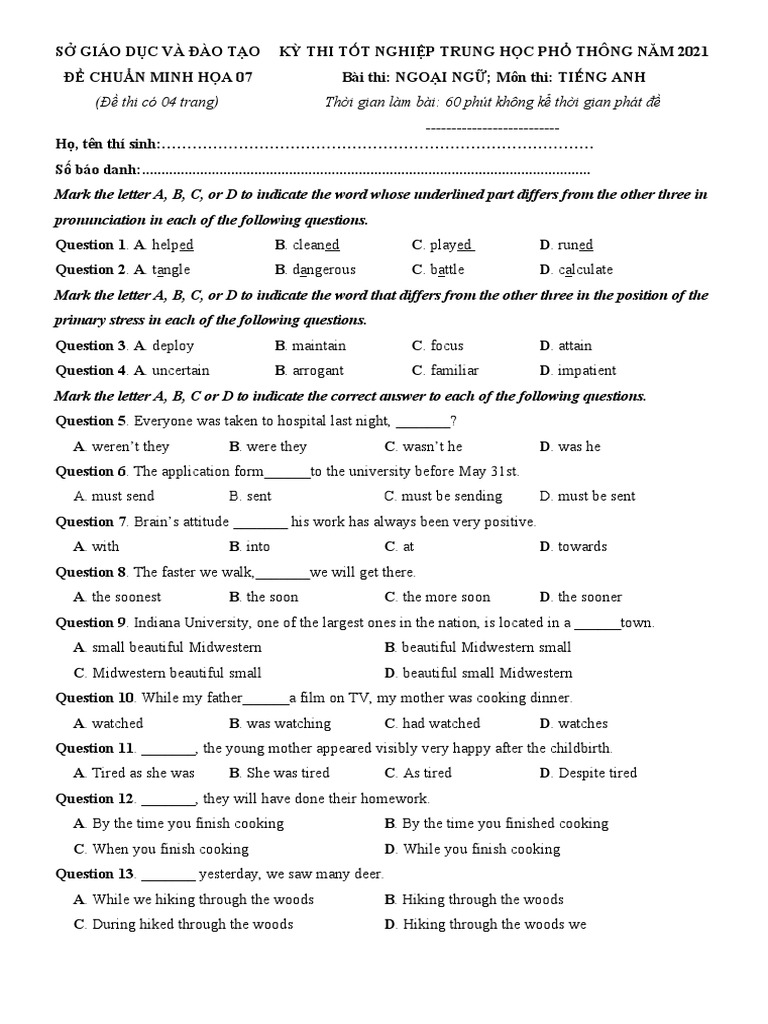 ĐỀ SỐ 7,c | PDF | English Language | Optimism