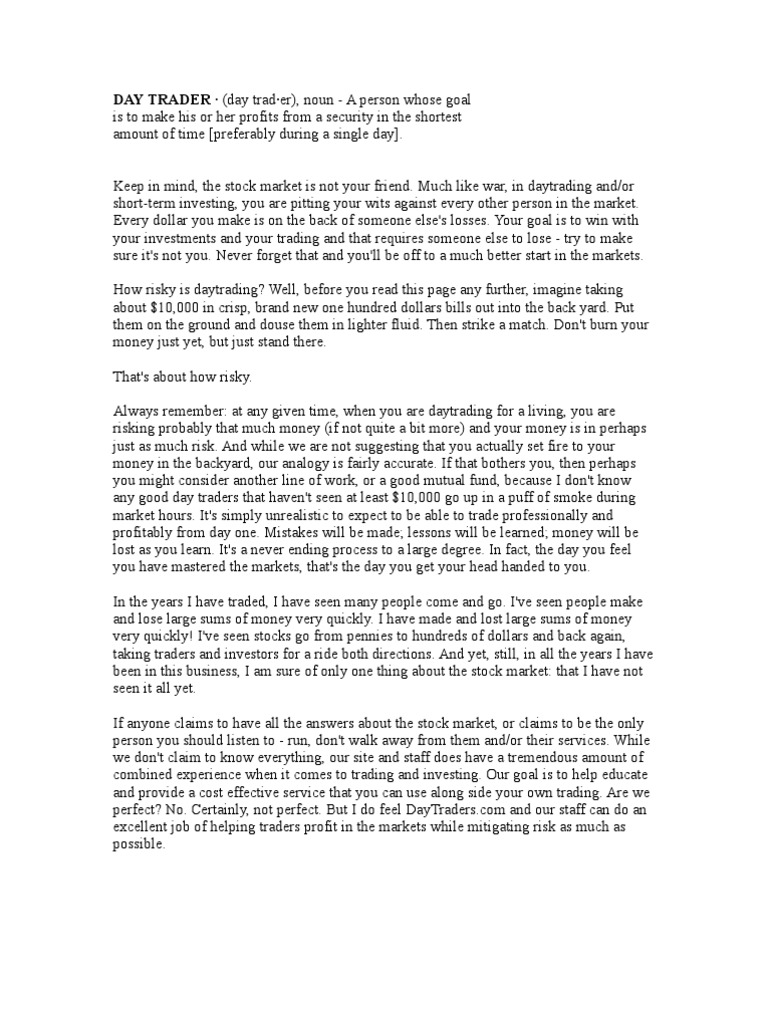 Understanding Day Trading Risks and Strategies | PDF | Order (Exchange ...