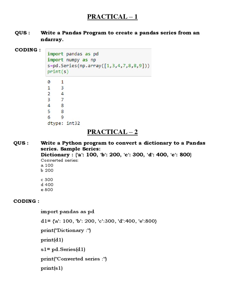 Pandas programs to perform various operations on dataframes and series ...