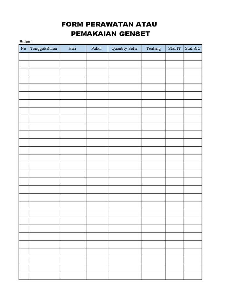 Form Perawatan Genset | PDF
