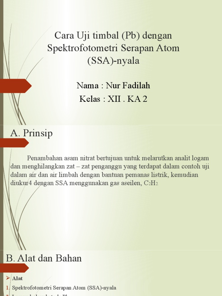 Uji Timbal (Pb) dengan SSA Nyala | PDF | Sains & Matematika | Teknologi ...