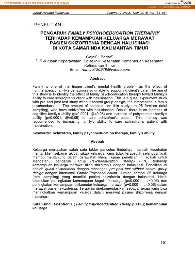 Terapi Psikoedukasi Keluarga untuk Skizofrenia di Samarinda | PDF