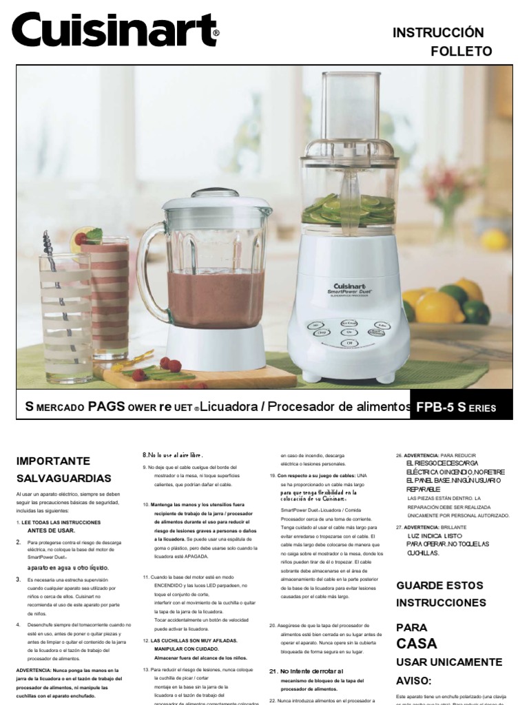 Cuisinart FPB 5 User Manual - En.es | PDF | Licuadora | Enchufes y tomas de corriente alterna
