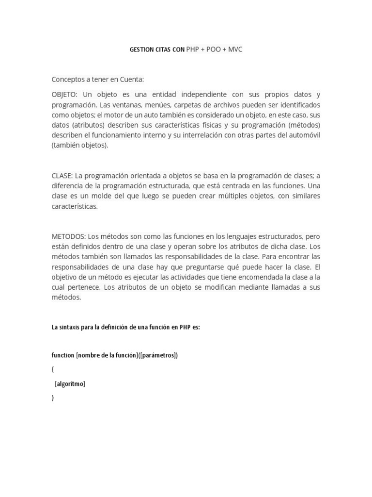Gestion Citas Con PHP + Poo + MVC | PDF | Objeto (informática) | Programación orientada a objetos
