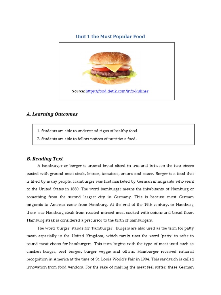 Critical Reading The Most Popular Food | PDF | Hamburgers | Foods
