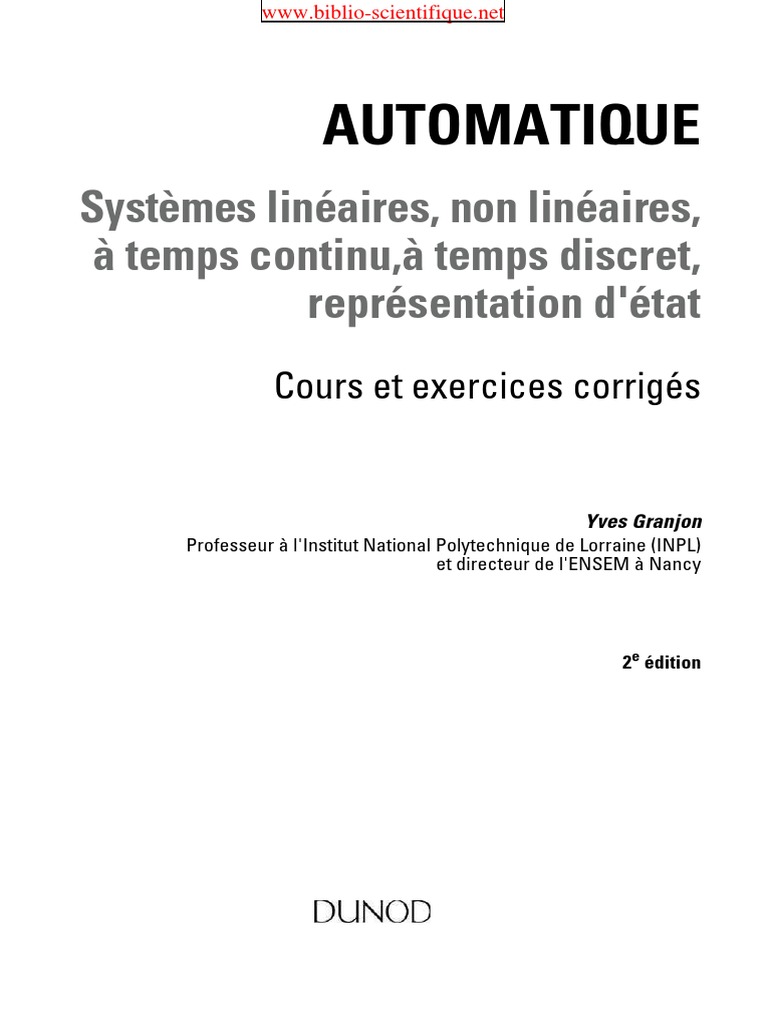 Automatique - DUNOD - Cours Parfait | PDF | Automation | Transformation ...