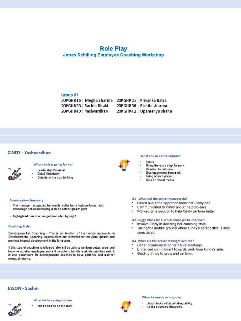 Role Play: Jones Schilling Employee Coaching Workshop | PDF ...