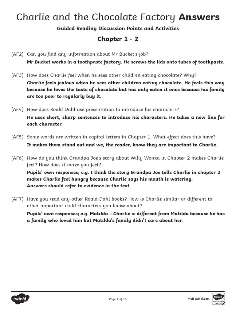 Charlie and The Chocolate Factory Answers: Chapter 1 - 2 | PDF