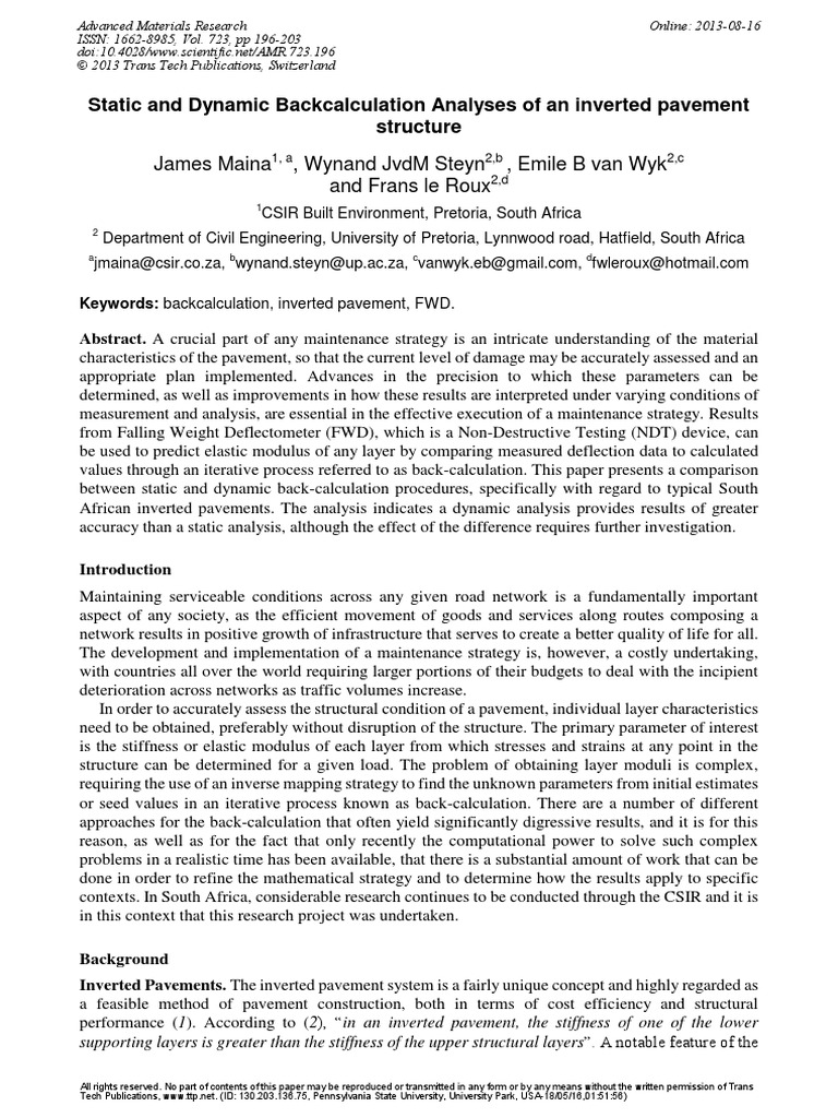 Static and Dynamic Backcalculation Analyses of An Inverted Pavement Structure | PDF | Young's ...