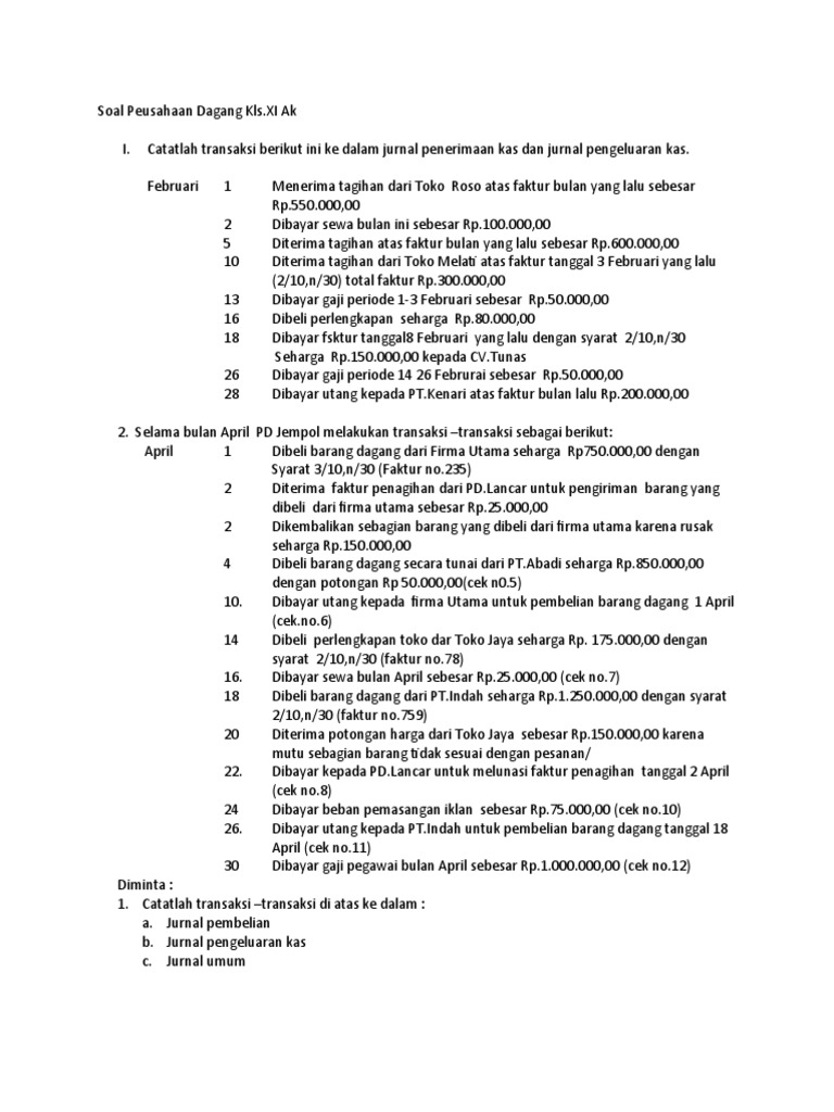Soal Perusahaan Dagang Kls-1 | PDF