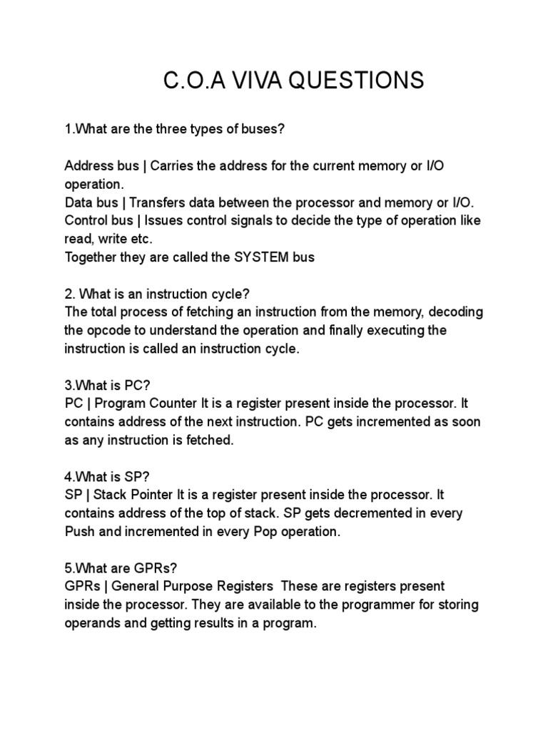 Coa Viva Questions | PDF | Random Access Memory | Read Only Memory