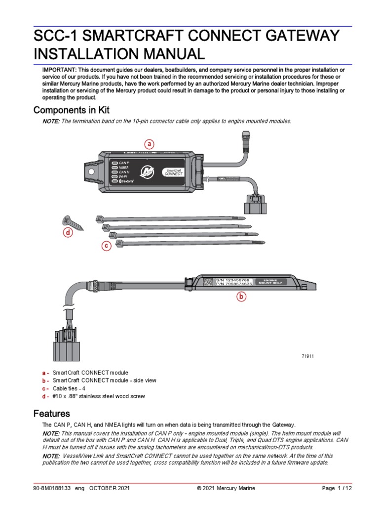 Scc-1 Smartcraft Connect Gateway Installation Manual: Components in Kit | Download Free PDF ...