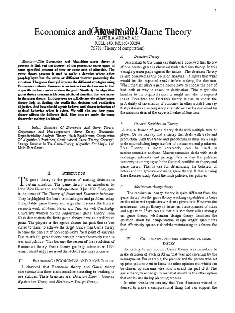 Branches of Game Theory Explained | PDF | Game Theory | Economics