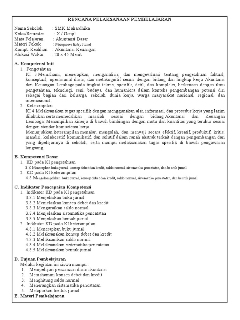RPP Akuntansi: Entry Jurnal Dasar | PDF | Karier & Perkembangan | Pengelolaan Keuangan & Uang