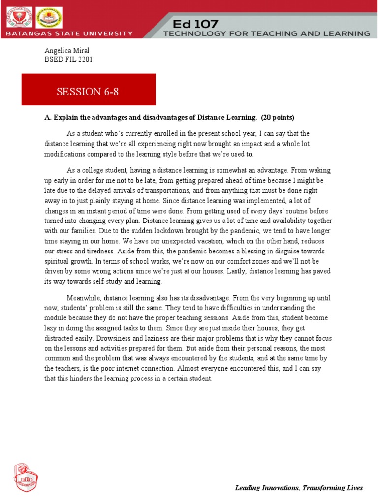Advantage & Disadvantage of Distance Learning | Download Free PDF ...