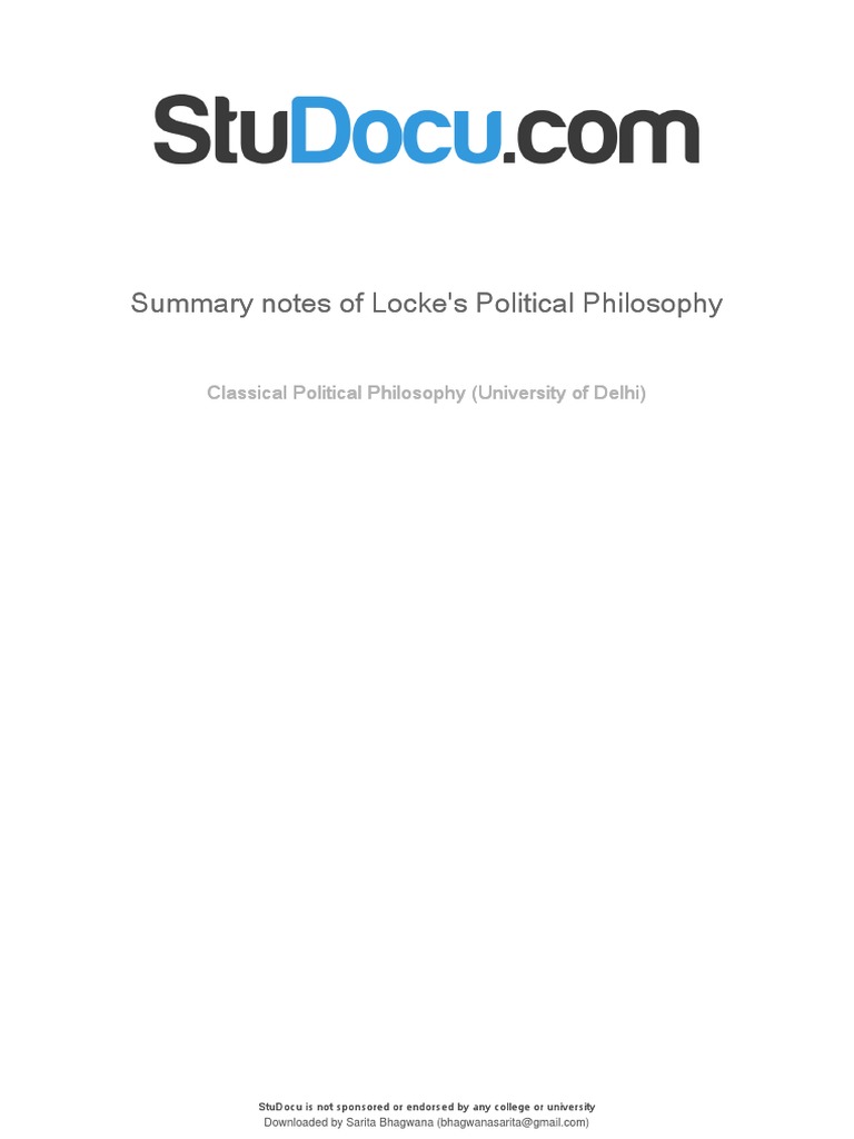 Summary Notes of Lockes Political Philosophy | PDF | John Locke | Property