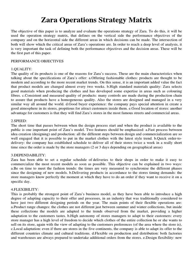 Zara Operations Strategy Matrix | PDF | Supply Chain | Market (Economics)