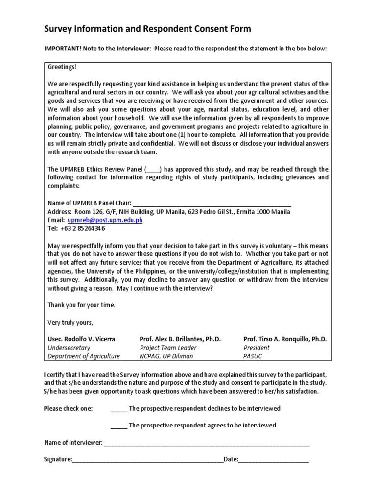 Survey Information and Respondent Consent Form | PDF | Farms | Agriculture