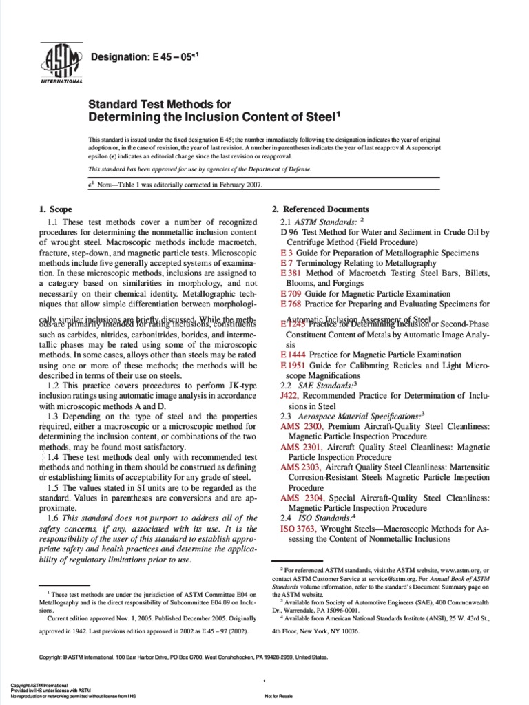 Astm E45 | PDF | Steel | Materials