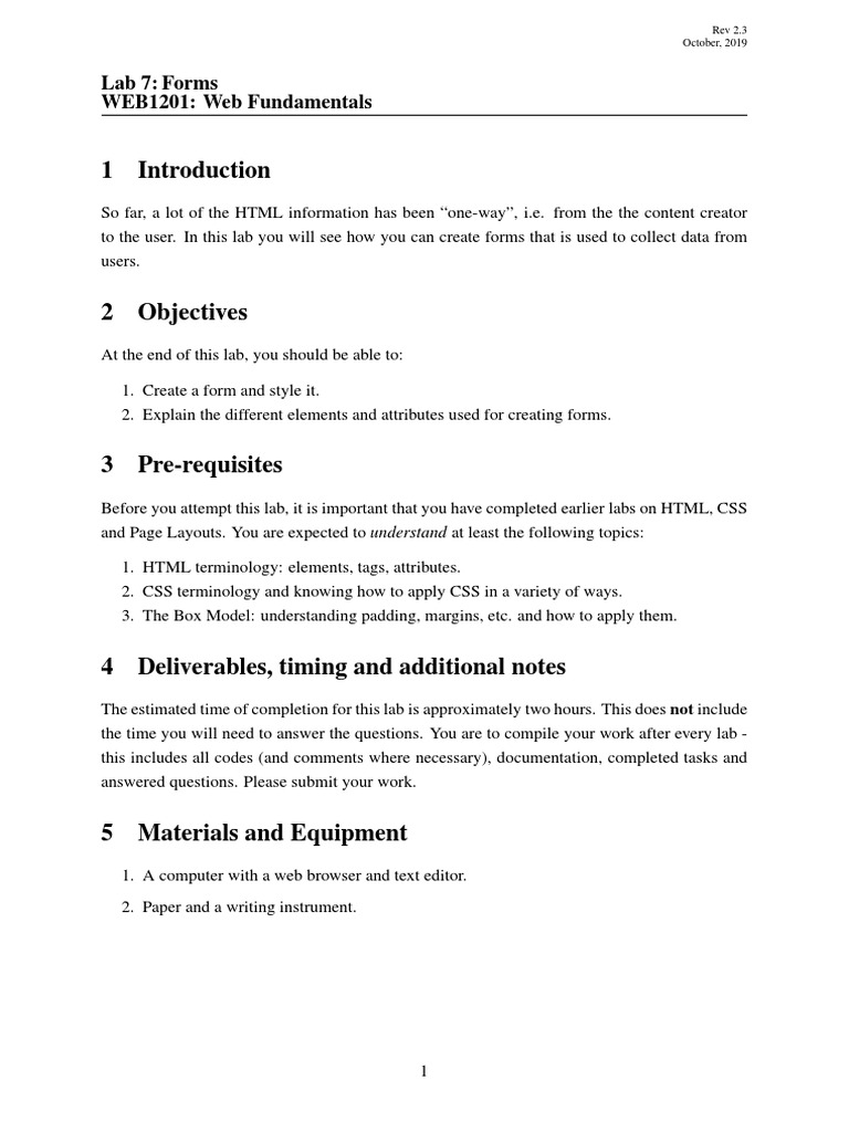 Lab 7: Forms WEB1201: Web Fundamentals: Rev 2.3 October, 2019 | PDF ...