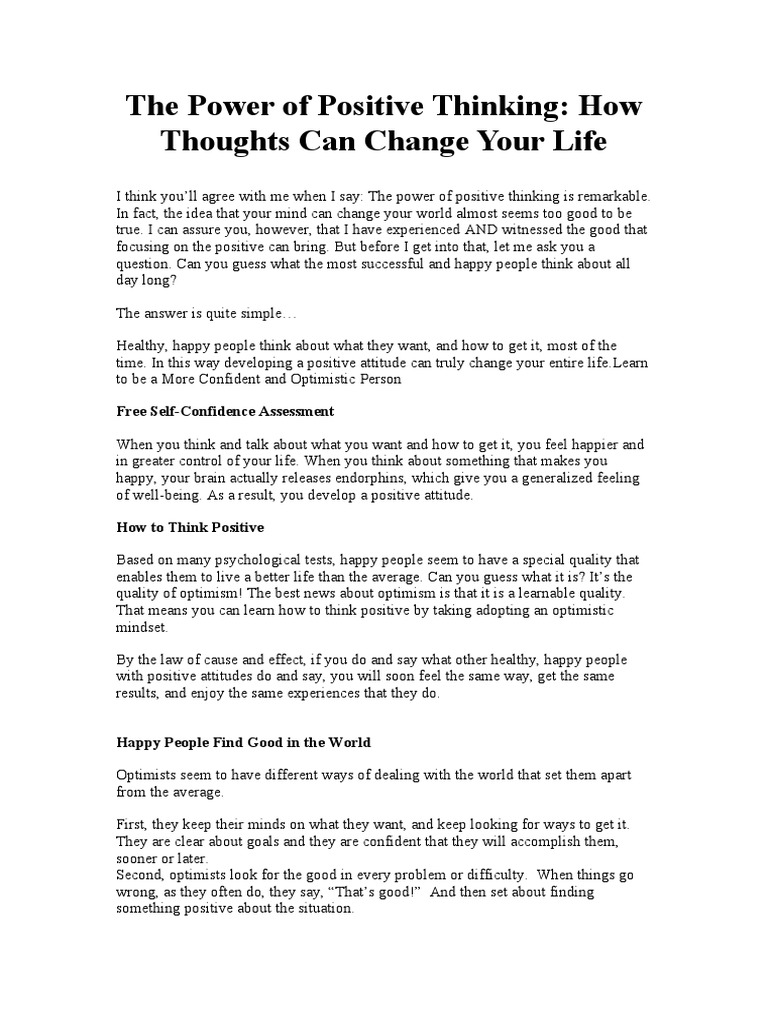 The Power of Positive Thinking: How Thoughts Can Change Your Life | PDF ...