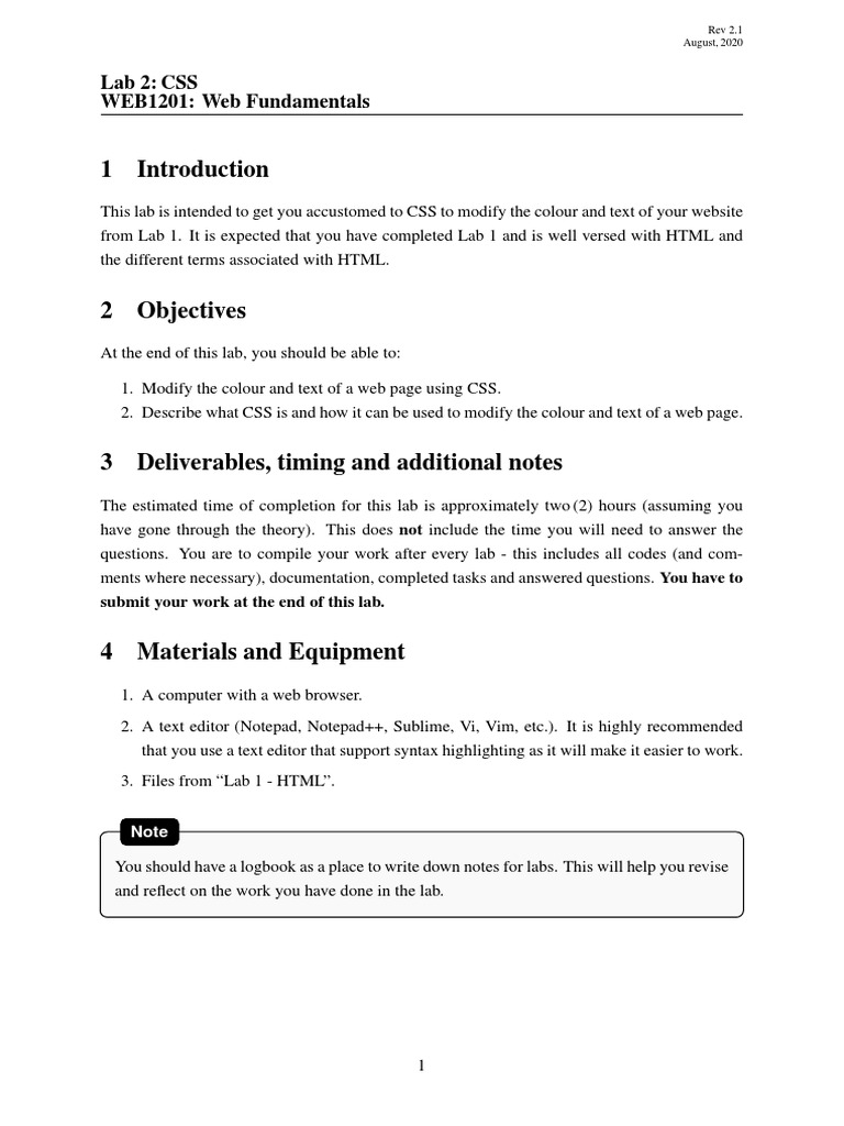 Web1201 Lab2 Css | PDF | Typefaces | Html Element
