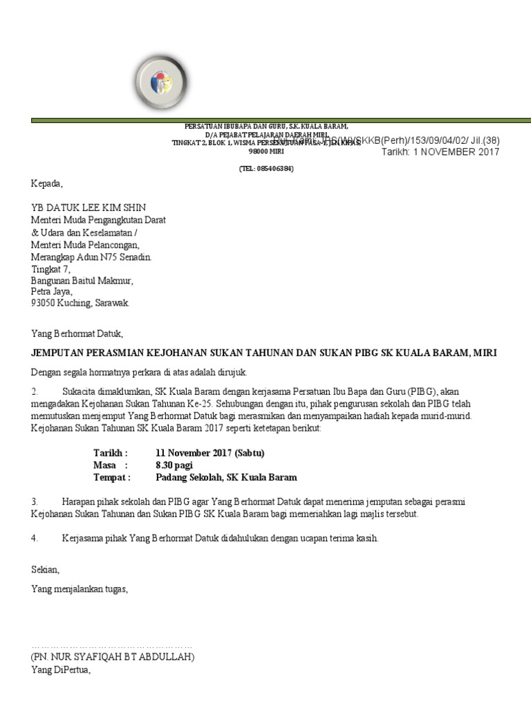 Surat Jemputan Yb Lee Kejohanan Sukan Tahunan | PDF