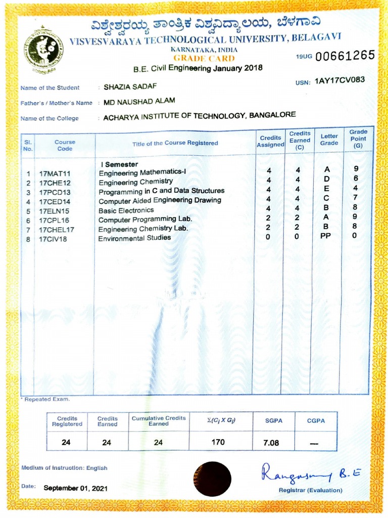 VTU Grade Card for B.E. Civil Engineering | PDF | Engineering | Science ...