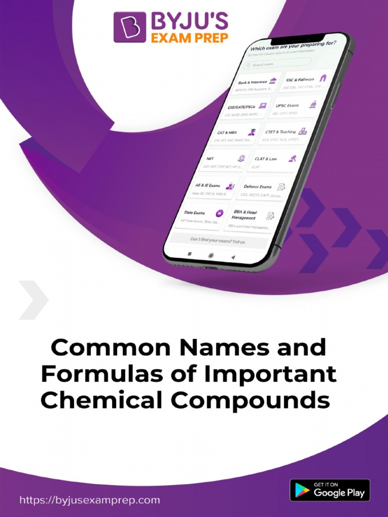 Common Names and Formulas of Important Chemical Compounds | PDF ...