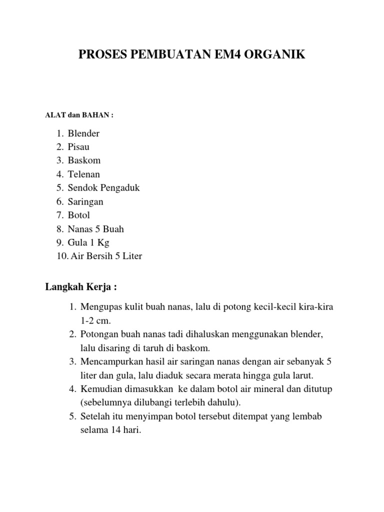 Laporan Proses Pembuatan Em4 Organik | PDF