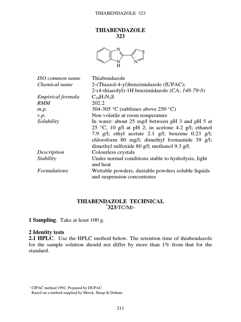 Thiabendazole 323: ISO Common Name Chemical Name Empirical Formula RMM ...