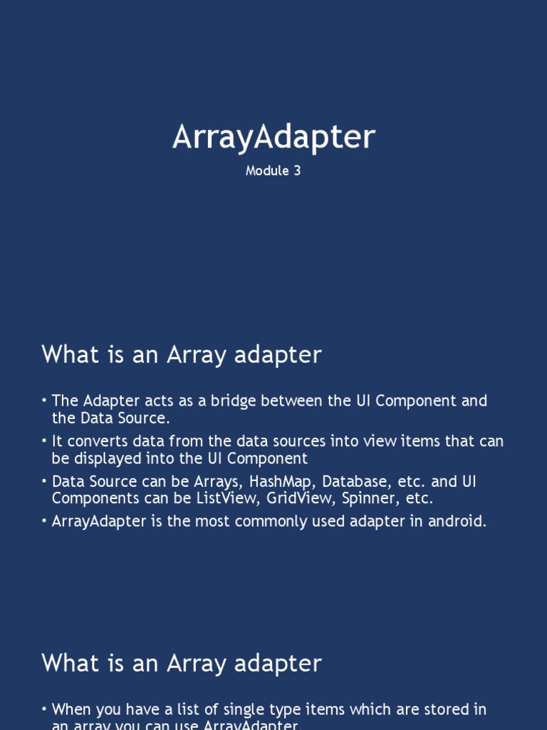 Array Adapter And Example Pdf Array Data Structure Java Programming Language