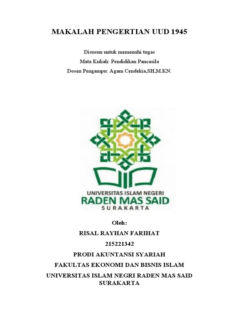 Makalah Pengertian Uud 1945 | PDF