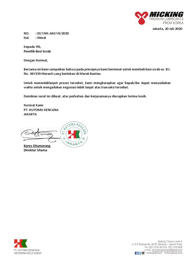 Surat Minat Besi Scrab | PDF